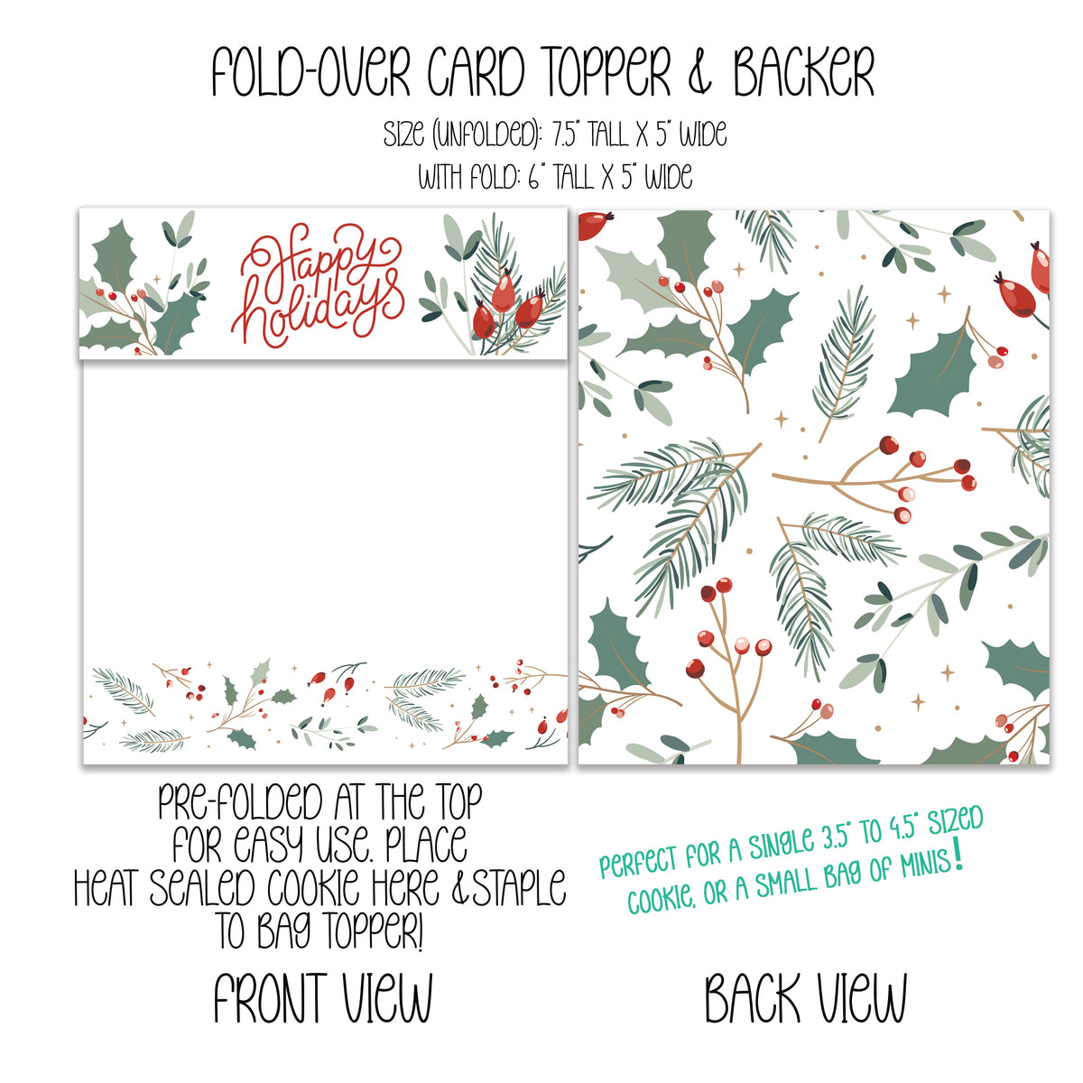 Happy Holidays Holly Bag Topper & Backer - The Cookiery – thecookiery.ca