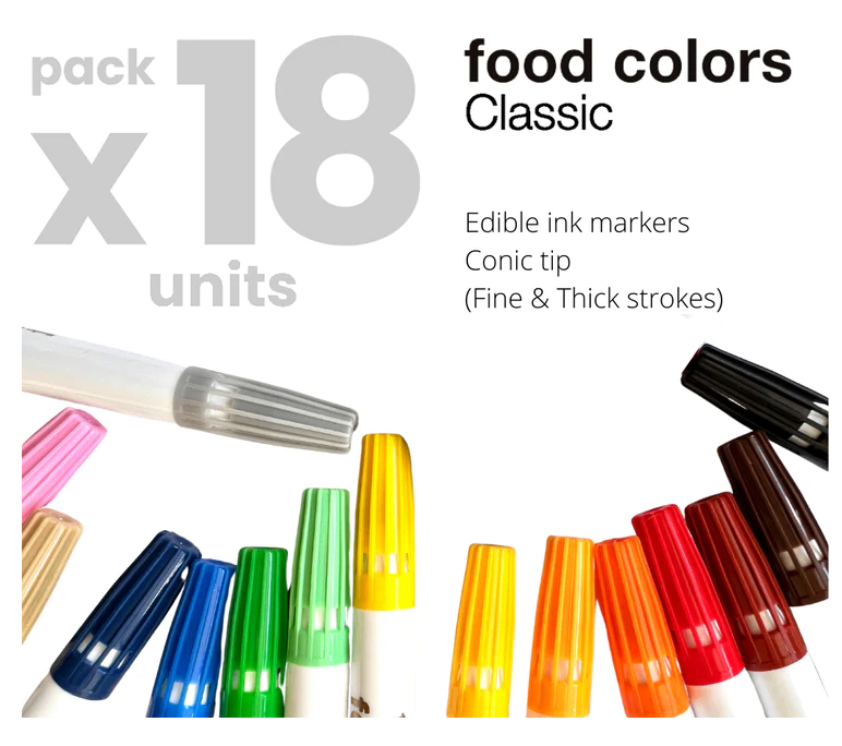 Food Colors Classic Set - Set of 18 Edible Markers – thecookiery.ca