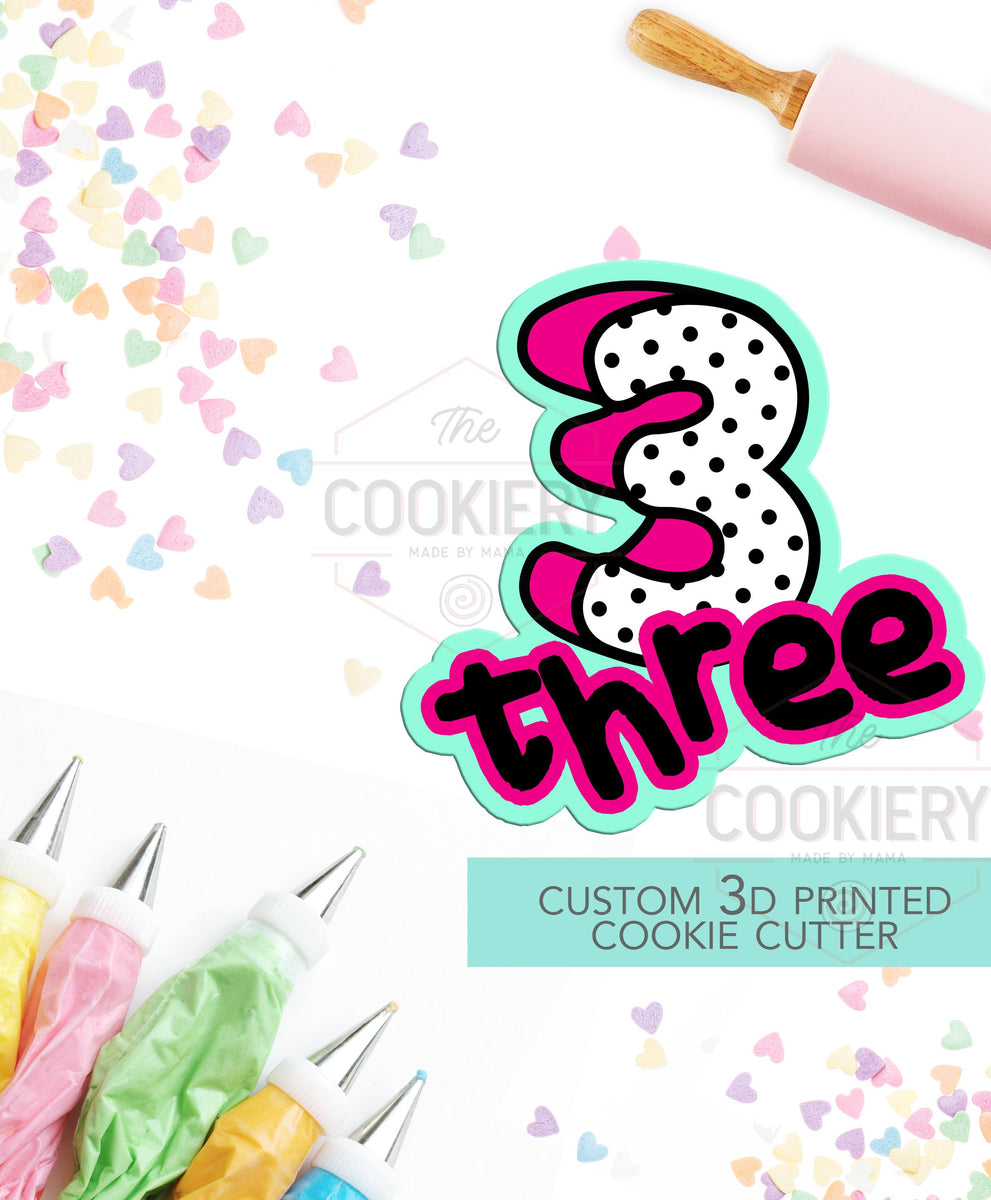 Number 3 with Lettering Cookie Cutter - Number three Cookie Cutter - H ...