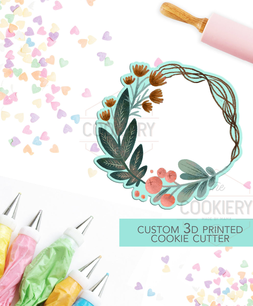 Fall Wreath Cookie Cutter - Rustic Autumn Cookie Cutter - 3D Printed C ...