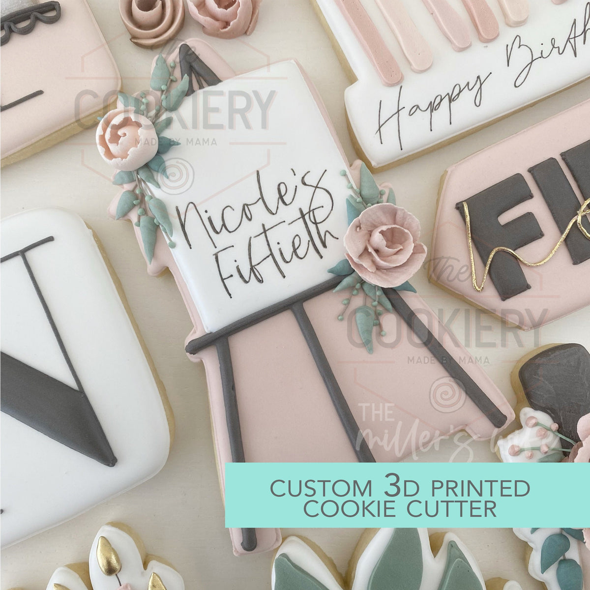 Floral Wooden Sign Cookie Cutter, Wooden Stand Cookie Cutter - Wooden ...