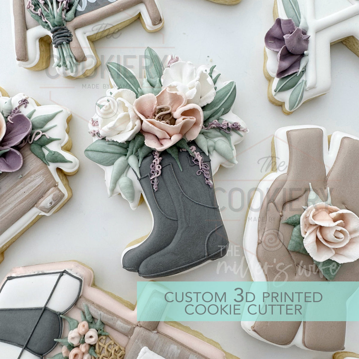 Floral Boots Cookie Cutter - Floral Mother's Day Cookie Cutter - 3D Pr ...